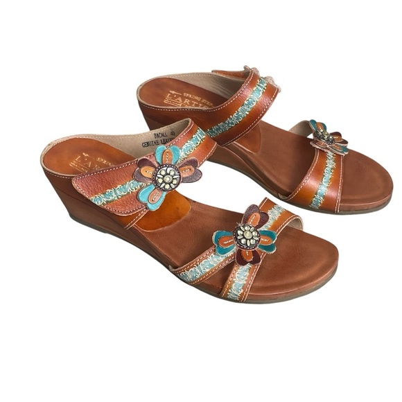 L’Artiste | Shoes | Lartiste Leather Bacall Wedge Sandals Size Eu 4 Us ...